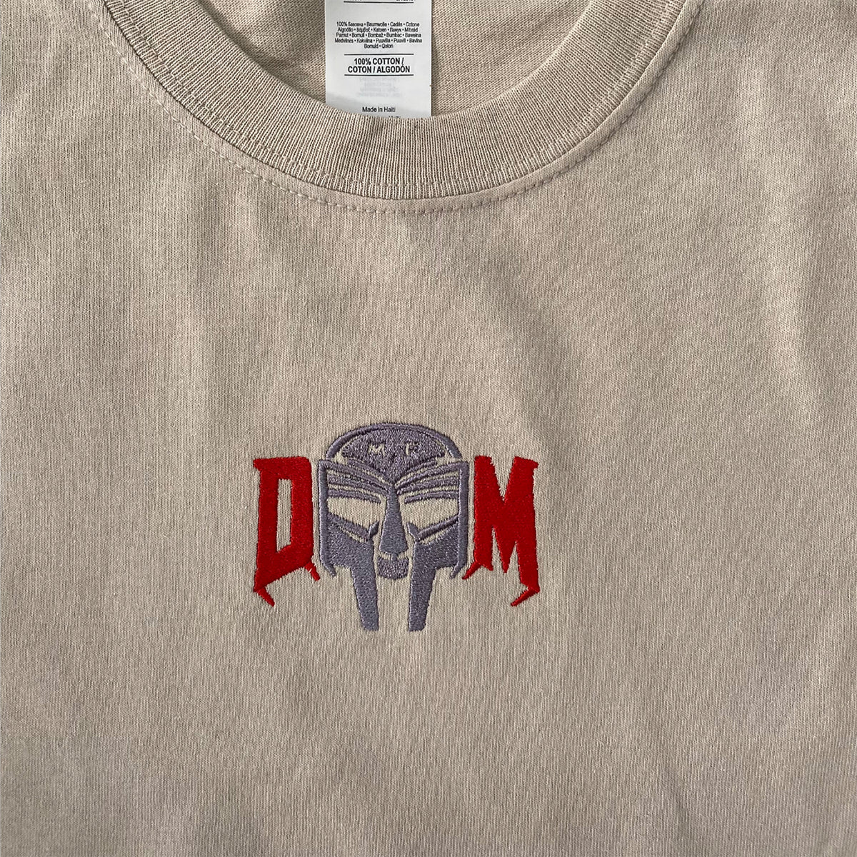 MF Doom DM Embroidered Tee In Sand – Actual Fact Clothing