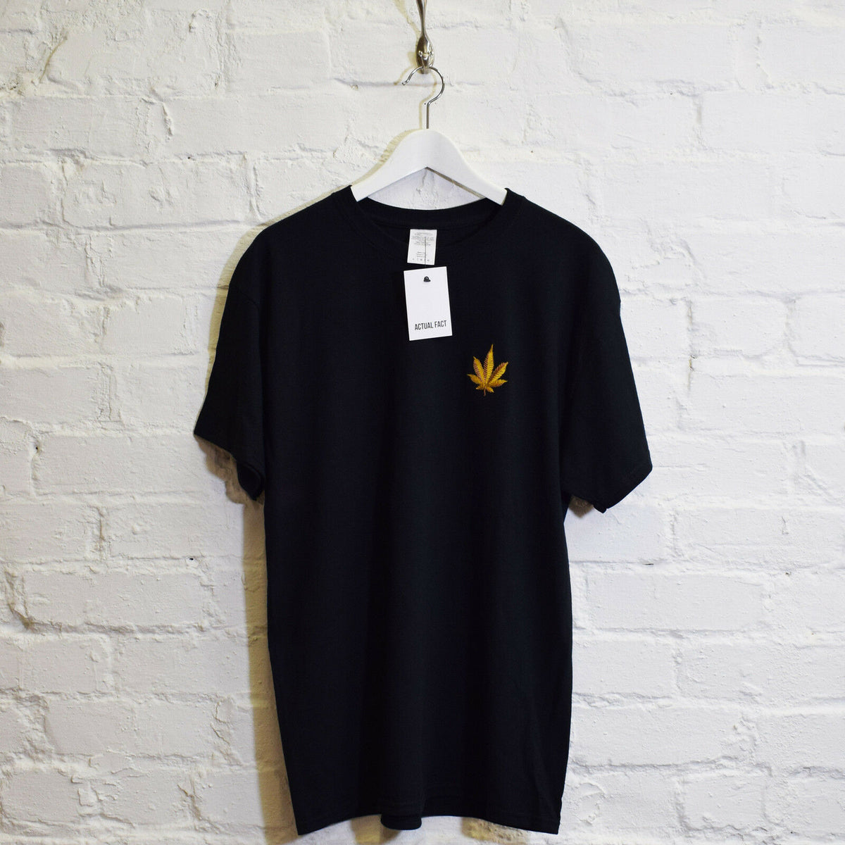Ganja Leaf Embroidered Tee In Black – Actual Fact Clothing